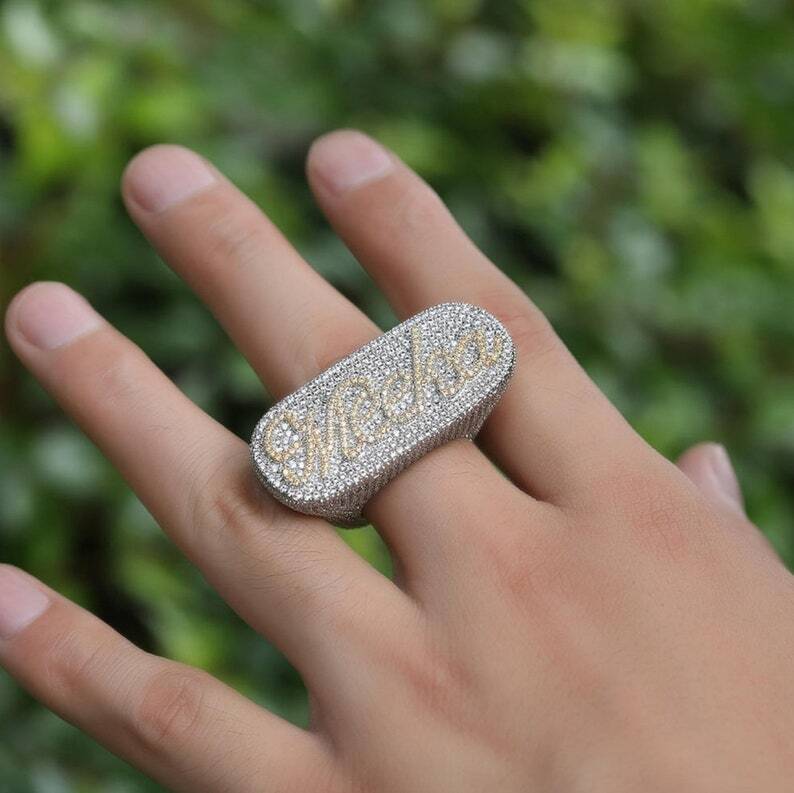 Customized Big Iced Out Name Ring Icy Statement Rings Hip Hop Bling ...
