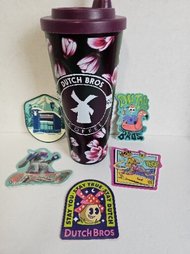 Dutch Bros Luv Tumbler Coffee Pink Tulips 16 oz Travel Mug W/ 5 ...