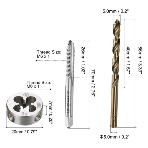 M6 x 1 Left Hand Thread Milling Tap and Round Die and 5.0mm Drill Bit ...