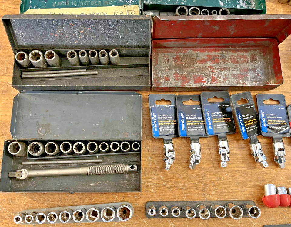 Huge Lot of (1,260+) 1/4" Drive Sockets, Ratchets, Extensions, Spinners ...