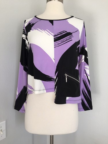 SUN KIM COMFY USA PRINT ZIP FRONT POCKET HI LOW HEM TOP SIZE XS MADE IN ...
