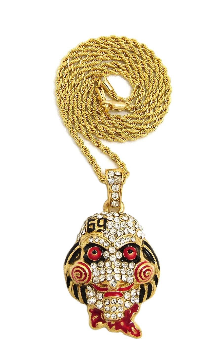 Iced 6ix9ine Jigsaw Necklace & Hip Hop Gold plated Metal Bust Down ...