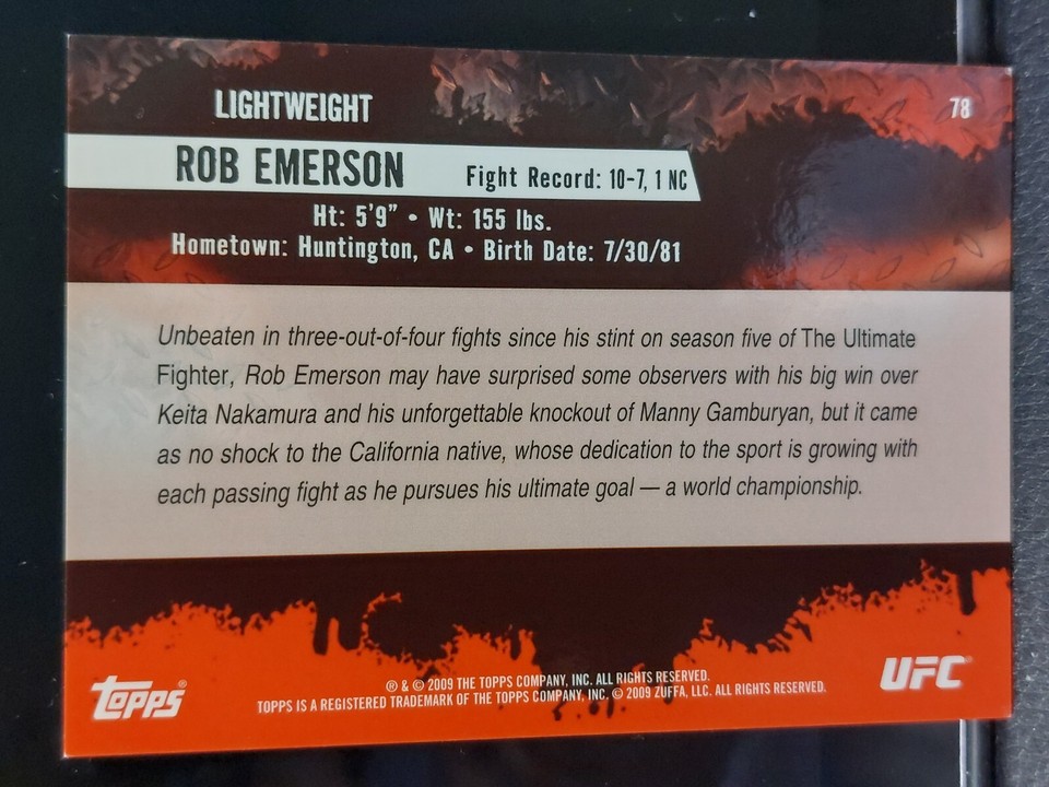 Rob Emerson #78 2009 Topps UFC Round 2 Thick Gold Parallel | eBay