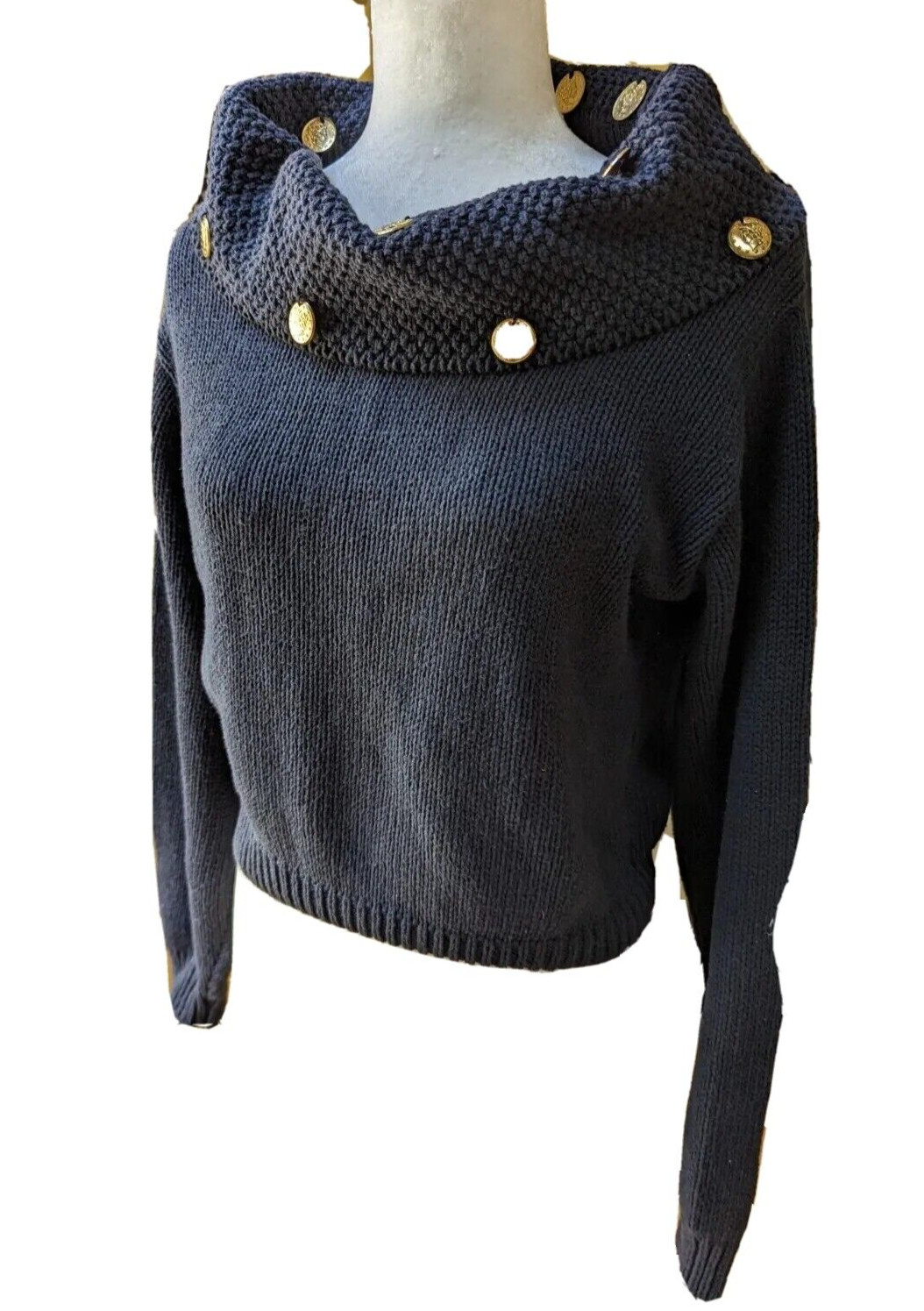 Coin Sweater Vintage 90s Moda Intl 100% Cotton Black… - Gem