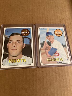 1969 Topps Mike Hegan HIGH NBR #577 & Jim Hickman #63 Vintage Cards (a ...