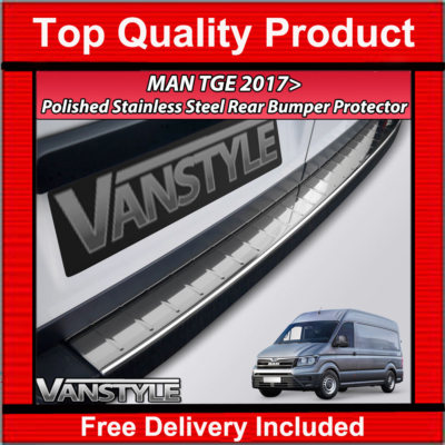 FITS MAN TGE 17> POLISHED S.STEEL REAR BUMPER PROTECTOR CHROME COVER ...
