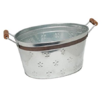 Silver Fleur de Lis Print Copper band Oval Beverage / Storage Tub with ...