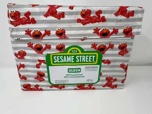 4-Pc Sesame Street ELMO Stripes Cotton Queen Sheet Set NEW Reusable Bag ...