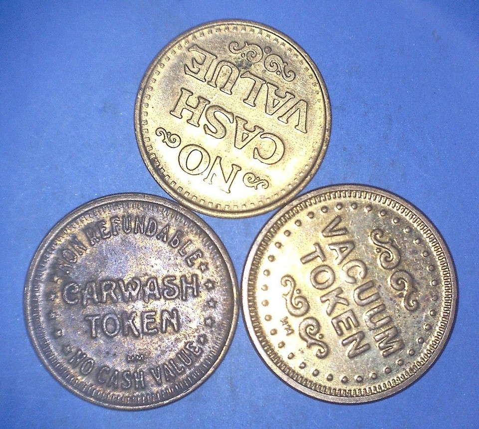 THREE DIFFERENT 23 to 25 mm SIZE CAR WASH TOKENS - SEE PICTURES ...