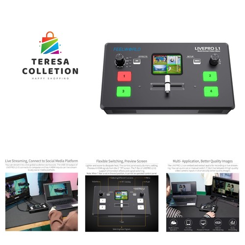 Multi Camera Video Mixer Switcher 2 Inch LCD Display 4 x HDMI Inputs ...