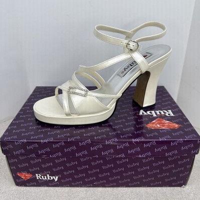 Vintage Y2K Red Ruby Chunky Beige Dress Shoes Size 8 Strappy Plateform ...