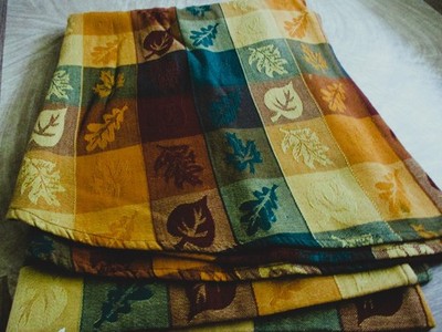 oblong / oval fall sturdy cotton tablecloth orange green leaves 58 x 80 ...