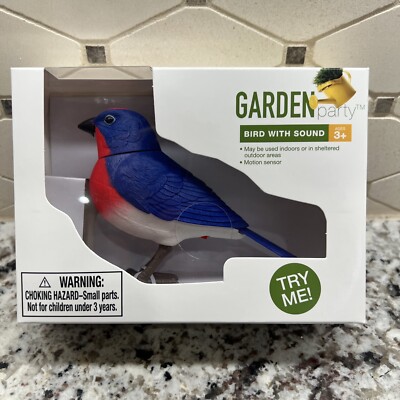 Garden Party Bird Sound Singing Chirping Motion Activated Blue Red | eBay
