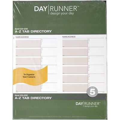 Day Runner Undated Planner Telephone and Address A–Z Tabs, 8.5 x 11 ...