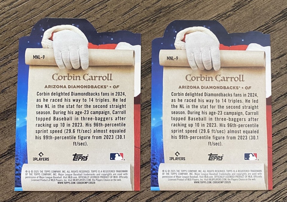 (2) 2025 Topps Holiday #MNL-9 Corbin Carroll Making The Nice List ...