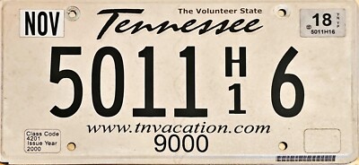LICENSE PLATE TENNESSEE TRUCK 9000 2018 Tag 5011 6 | eBay