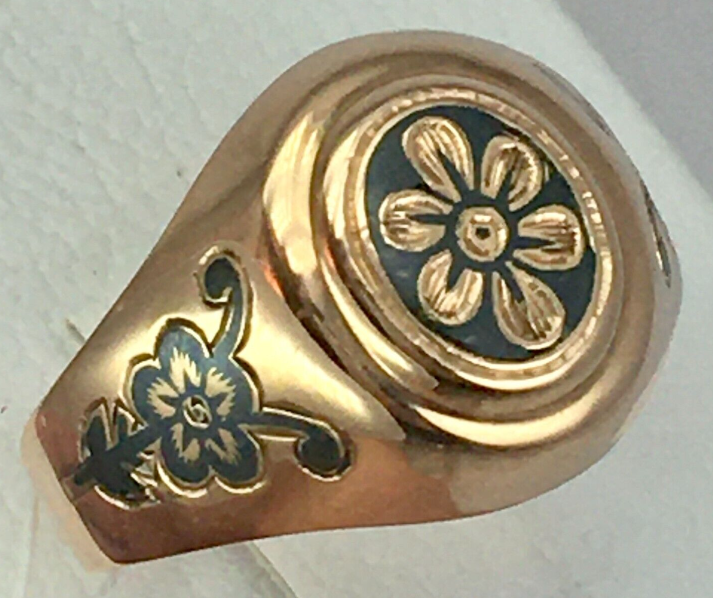 USSR Vintage Original Solid Rose Gold Enamel Ring 583 14K 4.70 g. 10 3/ ...