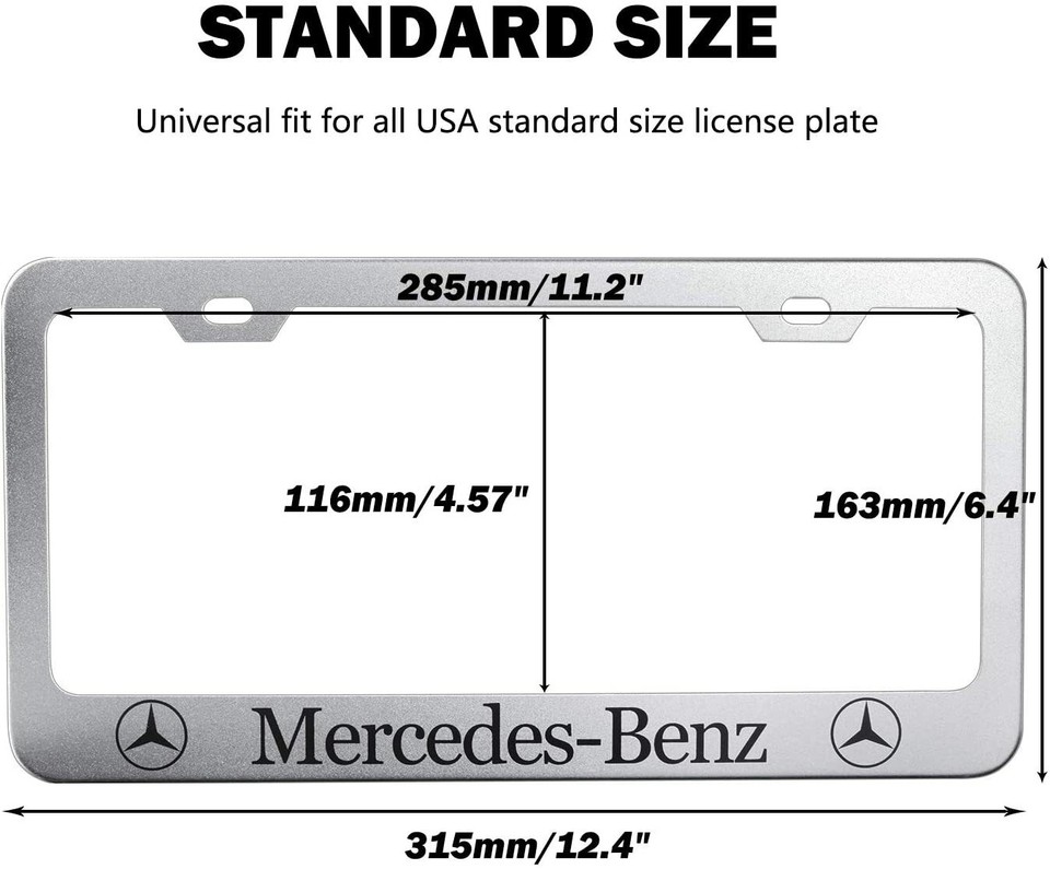 For Mercedes Benz Stainless Steel License Plate Frame Holder Rust Free ...