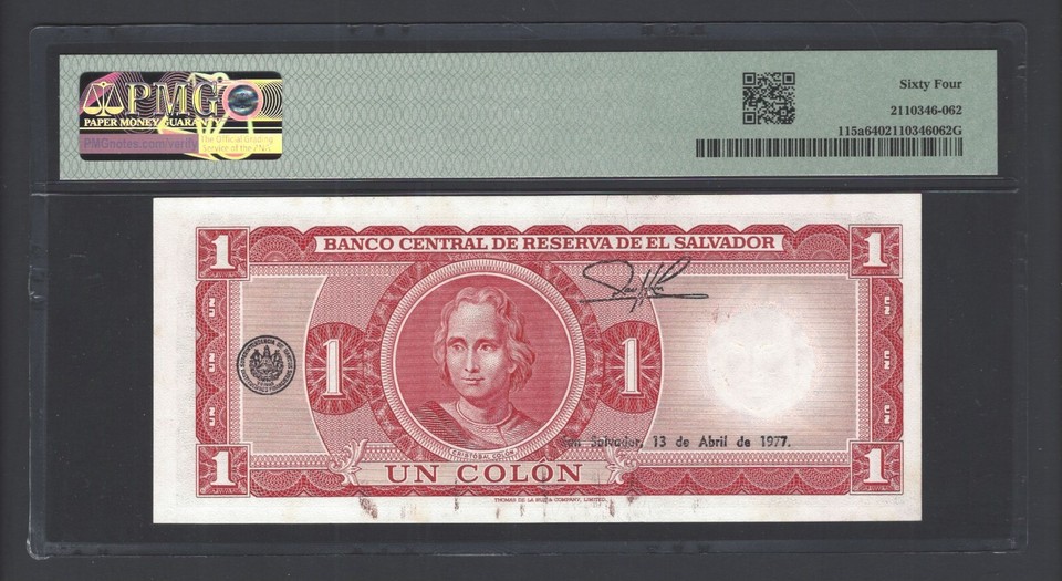 El Salvador One Colone 24-10-1972 P115a Uncirculated Grade 64 | eBay