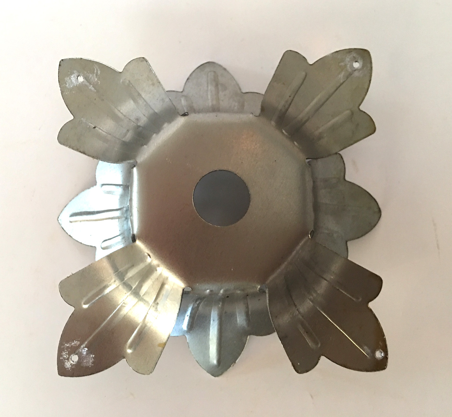 STAMPED RAW STEEL FLOWER HUSK 8 PETAL 3-3/4" Dia BOBECHE CANDLE CUP ...