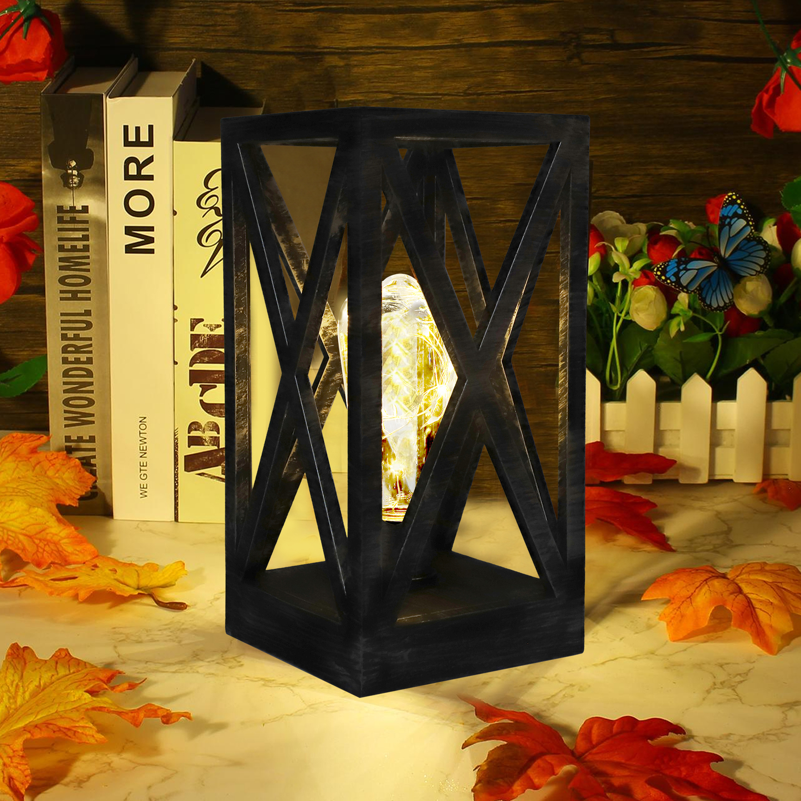 Vintage Wind Lantern Wooden Plastic Decorative Desktop Ornaments Craft ...