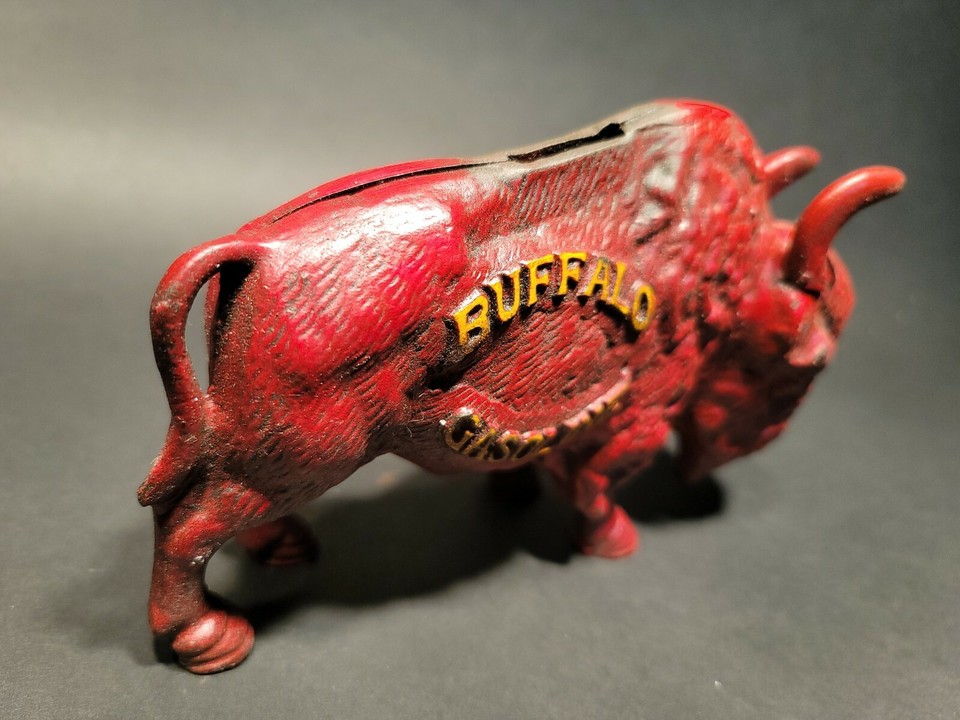 Antique Style Buffalo Gasoline Cast Iron Coin Bank | eBay