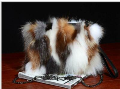 Womens Real Fur Leather Purse Shoulder Strap Chain Handbag Fashion Bag ...