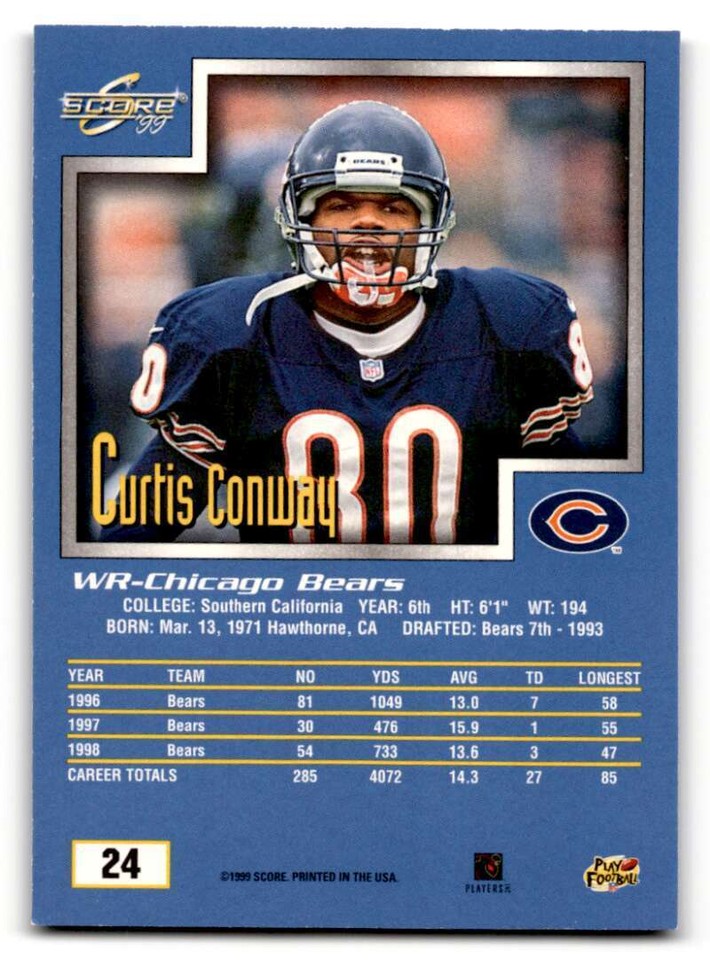 1999 Score #24 Curtis Conway Chicago Bears Football Cards EX/NM ID ...
