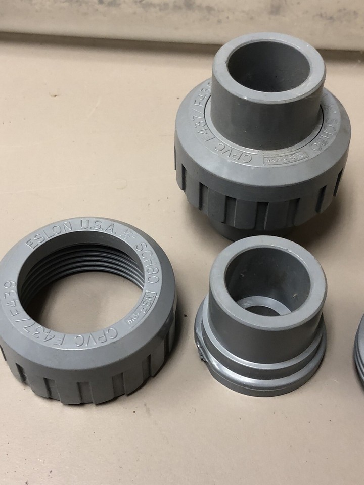 1/2" PVC Gray Union Slip Fittings 4ea Elson USA SCH 80 CPVC F437-F439 ...