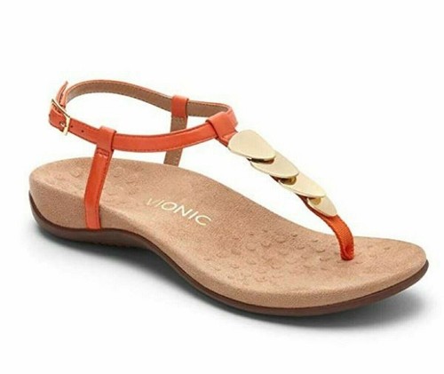 Women's Vionic Thong Sandal Orange Gold Rest Miami Slingback Leather Sz ...