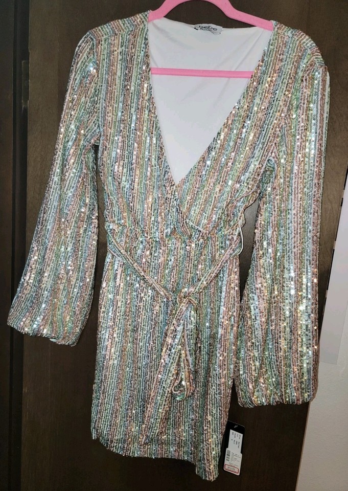 BEBE Sequin Tie Front Dress-size Sm- Has Tags, | eBay