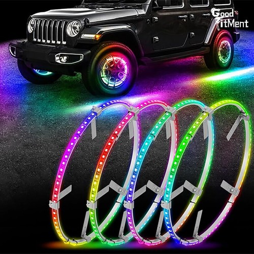 4Pcs 17.5" RGB & Chasing Flow Double Row LED Wheel Ring Rim Lights For ...