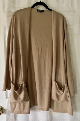 Slinky Brand Open Cardigan Top Beige POCKETS 3/4 Sleeve Large L USA | eBay