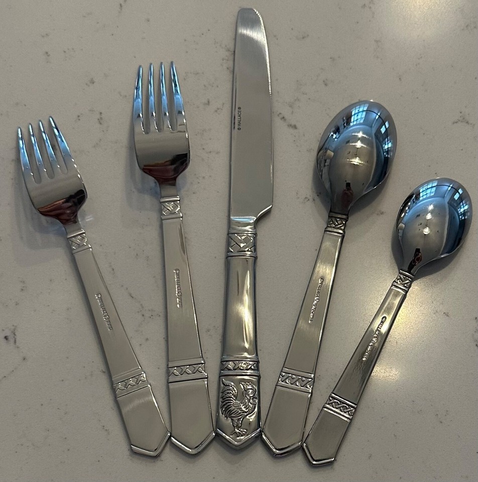 Wallace ROOSTER Stainless 18/10 Country 5 PC Place Setting Silverware ...
