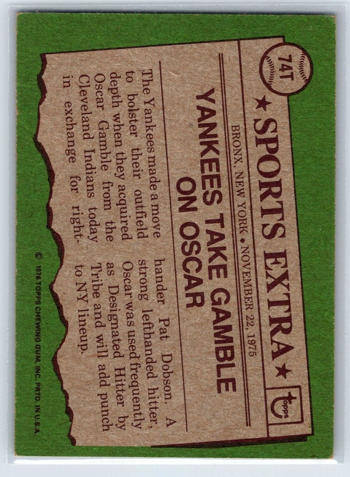 1976 Topps Traded OSCAR GAMBLE Baseball's Funniest Best Afro Hair Real ...