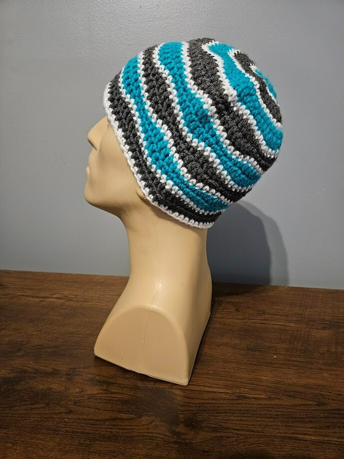 Crochet Handmade Brainwave Beanie Hat - Turquoise, Charcoal and White ...