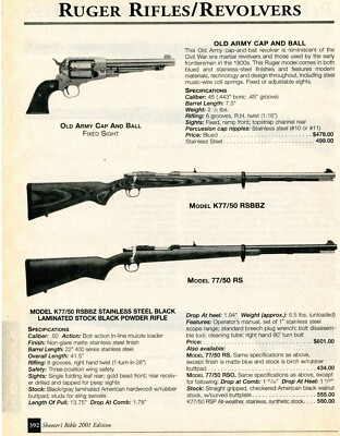 2001 Print Ad Ruger Old Army Cap & Ball Revolver, K77/50 RSBBZ & 77/50 ...