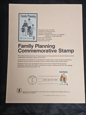 US Stamps RARE # SP308 USPS First Day Family Planning Souvenir Page ...