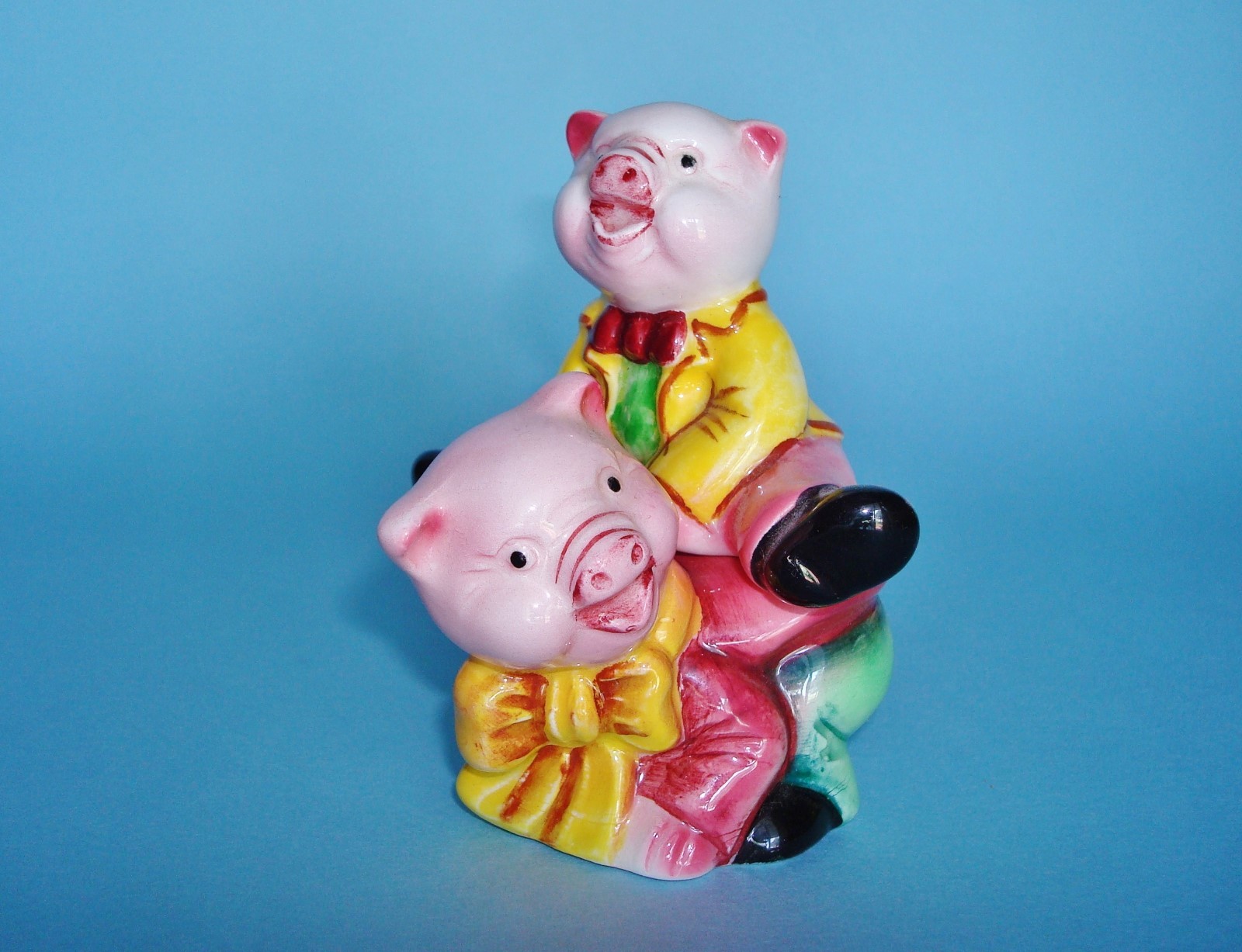 Vintage Anthropomorphic Piggyback Porcelain Pigs Stacker Salt & Pepper ...