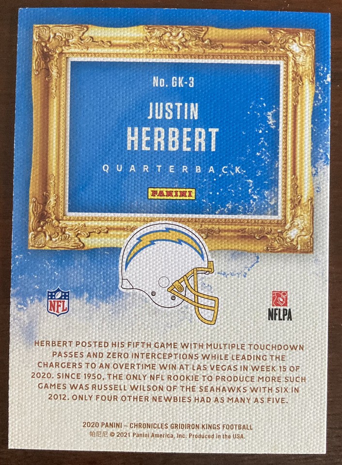 2020 Justin Herbert Panini Pink Parallel Chronicles Gridiron Kings ...