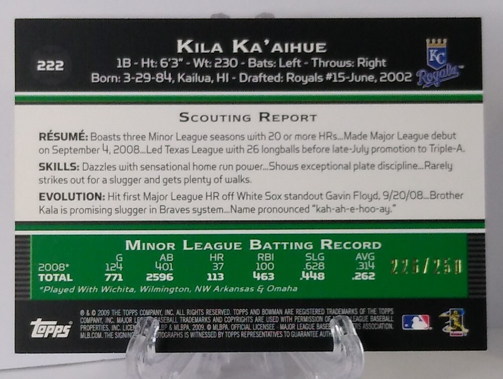 2009 Bowman - Orange #222 Kila Ka'aihue /250 (AU) for sale online | eBay