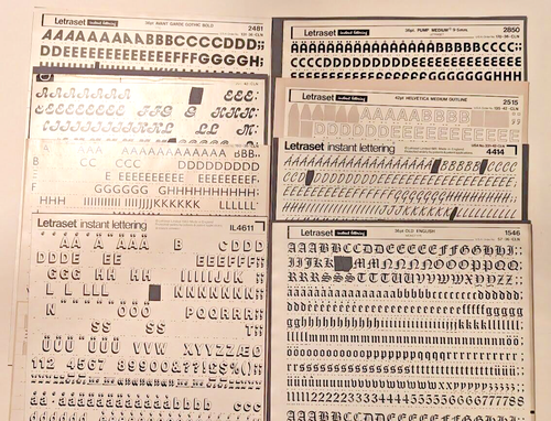 8 Letraset NON Transfer Mixed Lot Font Typography for Crafting Project ...