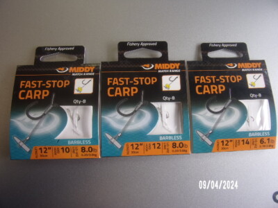Middy Fast-Stop Carp Hooks to Nylon 12" | eBay UK