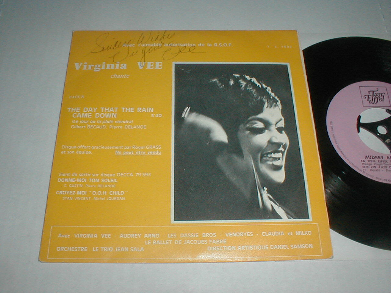 Virginia Vee 45 RAIN CAME DOWN 7" Eiffel 1970 France Soul Pop AUTOGRAPH Signed | eBay