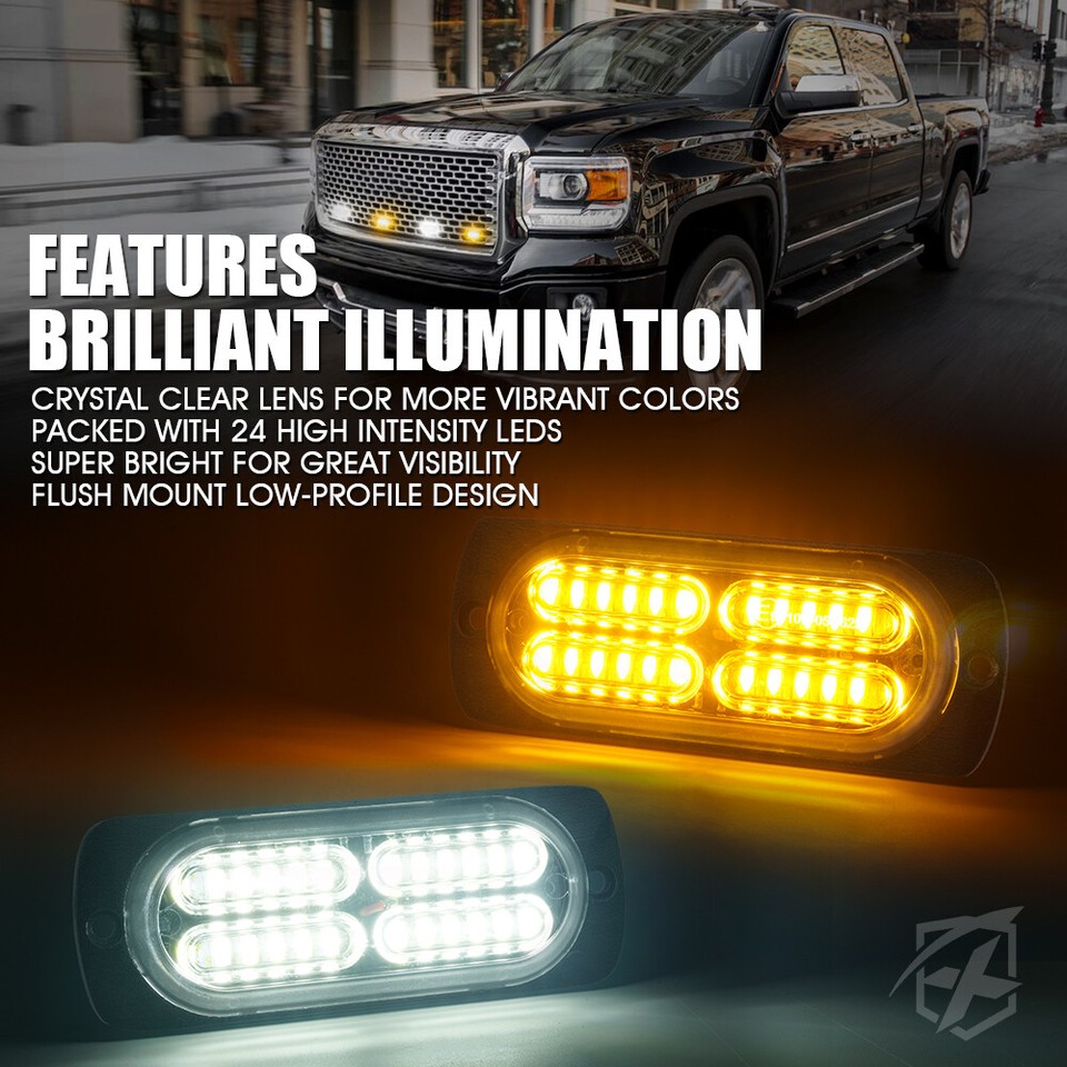 4x 24 LED White Amber Surface Mount Strobe Lights Kit with Control ...