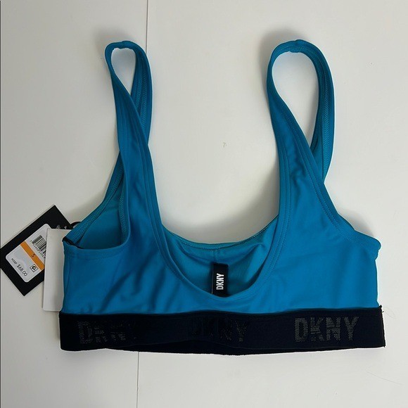 DKNY Scoop Neck Logo Bikini Swim Top in Blue - S | eBay