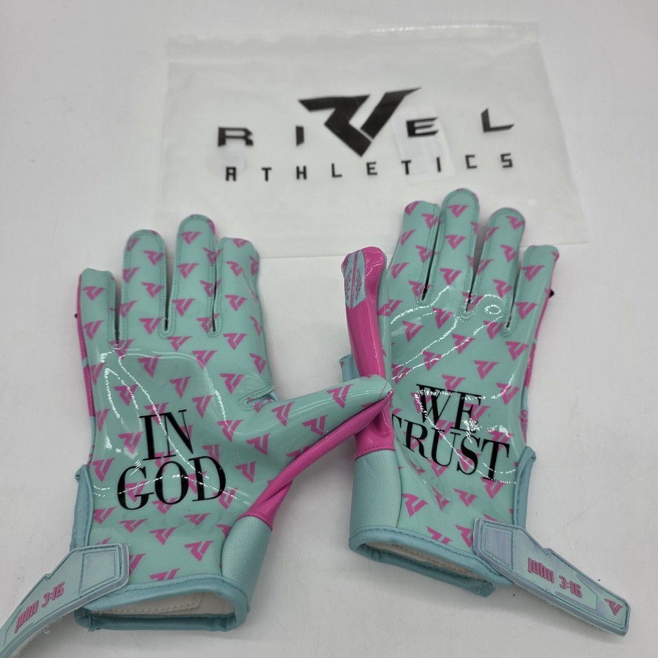 Rivel Athletics Football Gloves Medium In God We Trust John 3:16 Pink ...