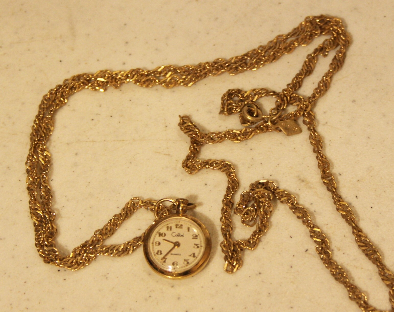 Colibri Pendant Watch Yellow Pearl Dial Gold Case Gold Chain Great ...