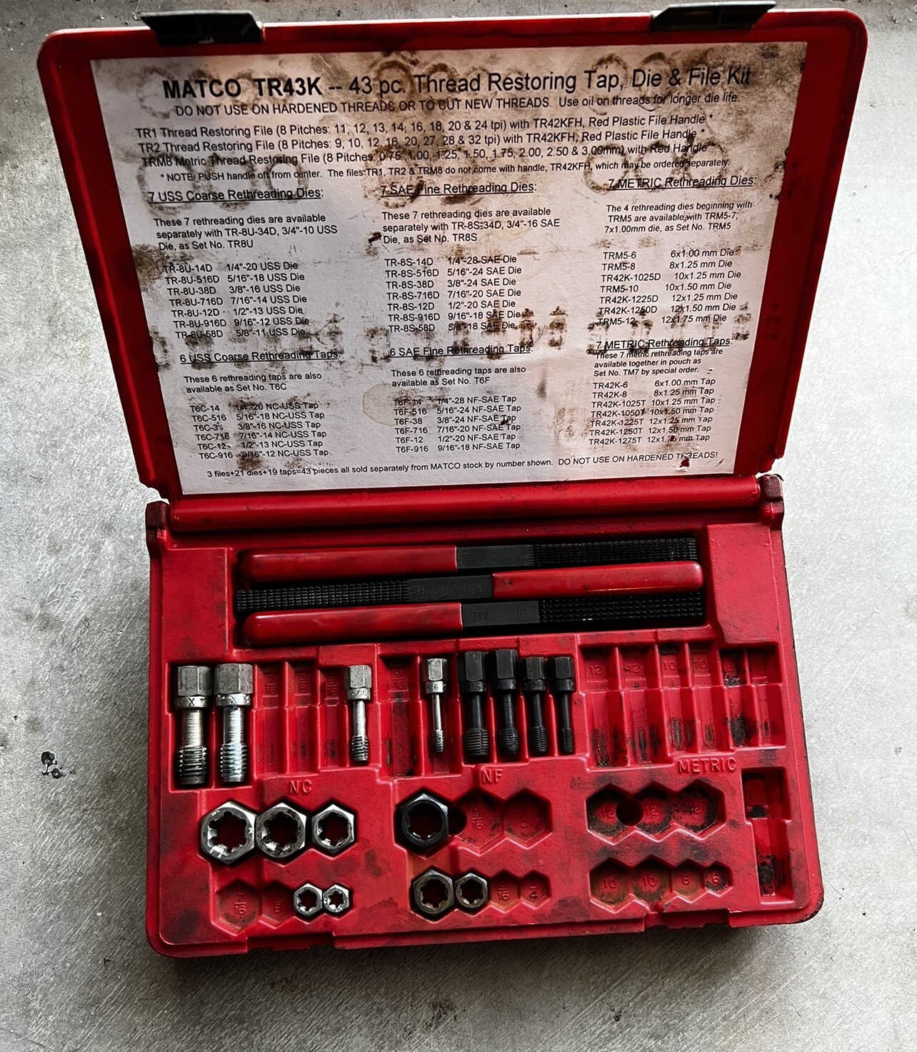 Matco Tools 43pc Thread Restoring Tap Die File Kit TR43K for sale ...