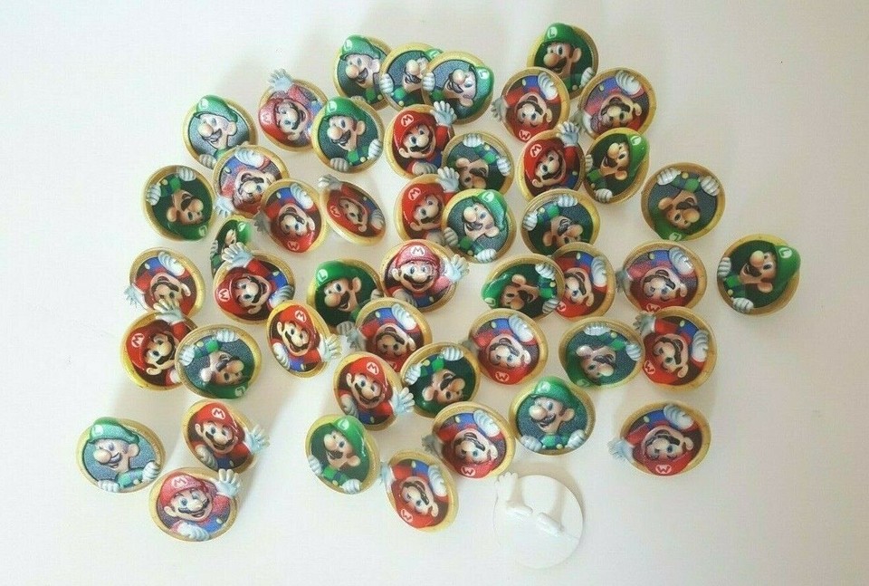 48 Super Mario Bros Luigi Cupcake Rings Topper Birthday Party Goody Bag ...